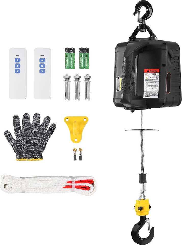 1100 lbs Electric Hoist Winch, 2-in-1 1500W Portable Power Winch Crane